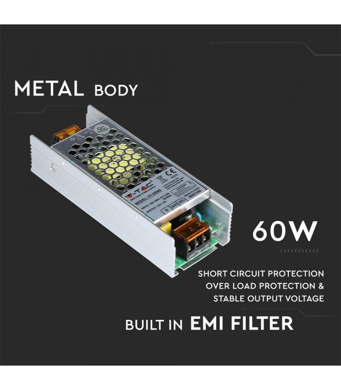 Transformator LED 60W 5A 12V, V-TAC preț 41,60 lei - Micul Electrician